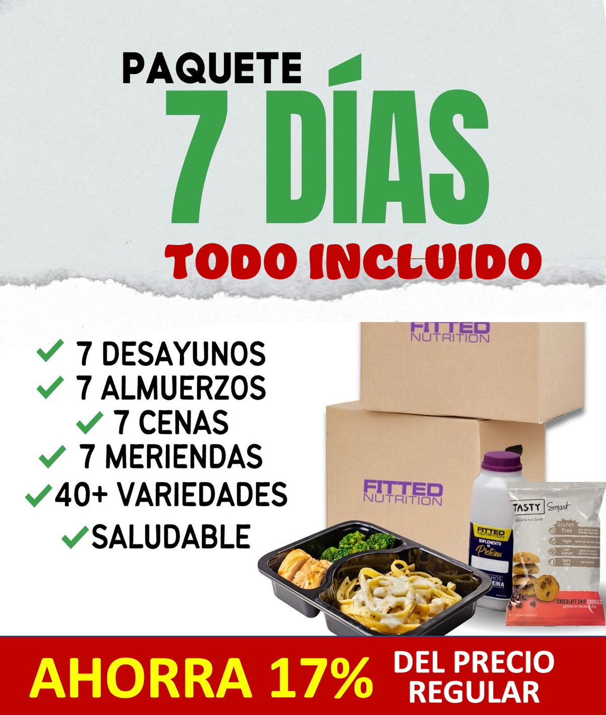 PLAN TODO INCLUIDO 7 DÍAS (7 desayunos, 7 almuerzos, 7 cenas, 7 merien – Fitted Nutrition