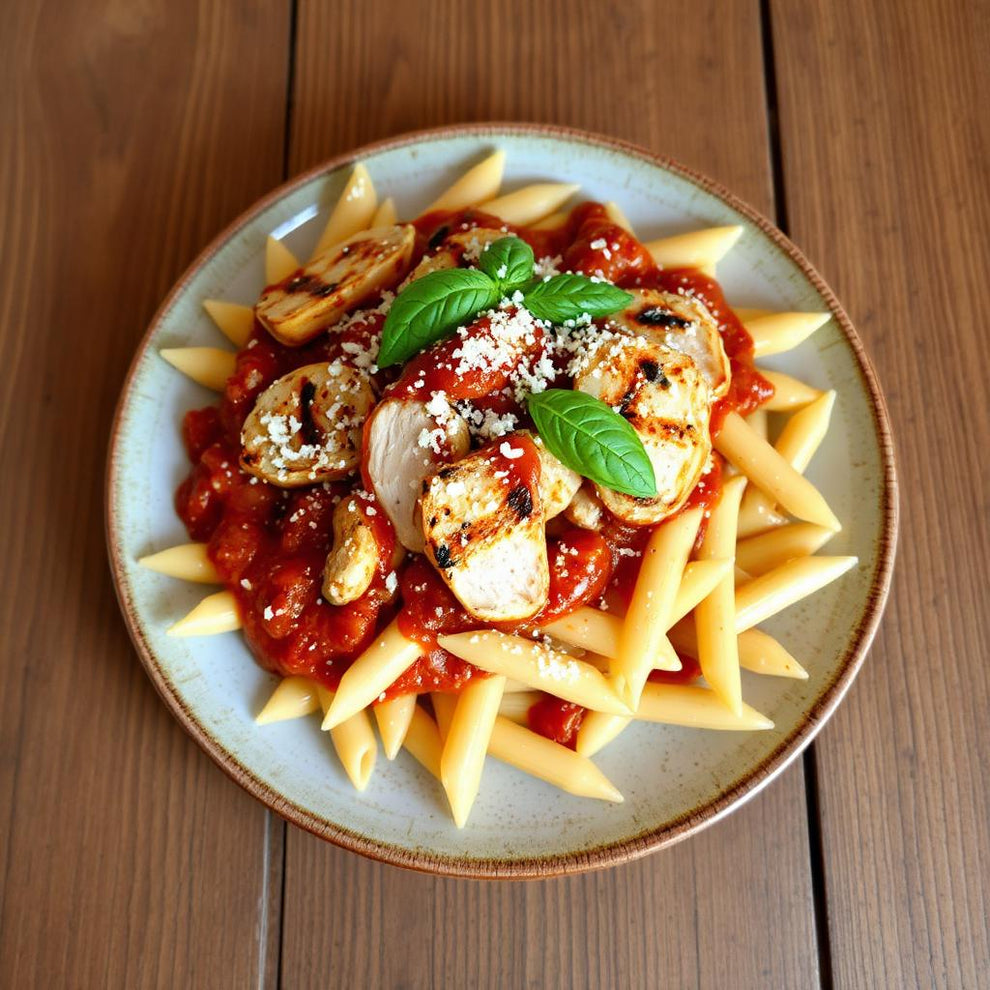 FN018 - Penne Pasta con Pechuga de Pollo en Salsa Marinara – Fitted ...